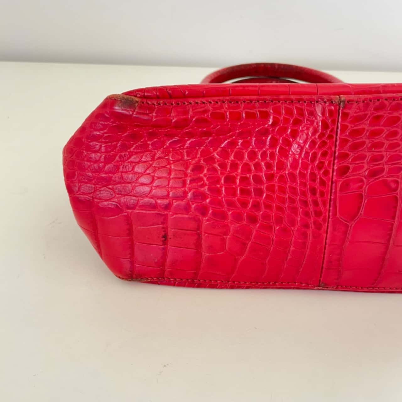 Longchamp Roseau Red Croc Embossed Handbag (s)