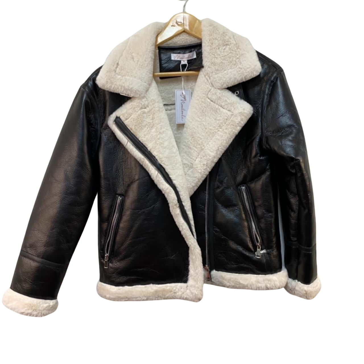 Mooloola Womens Size 6 Black Leather / Wool Jacket Black / Cream (s ...