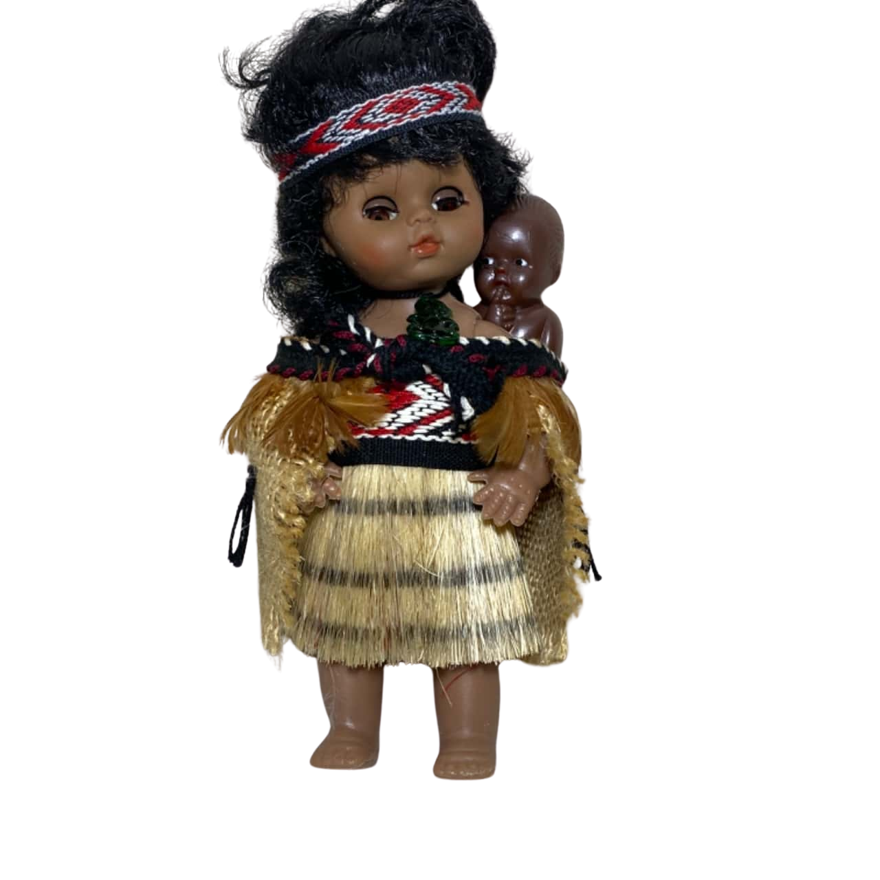 VINTAGE New Zealand MAORI Girl with Baby DOLL Tiki Necklace Kiwi 17cm