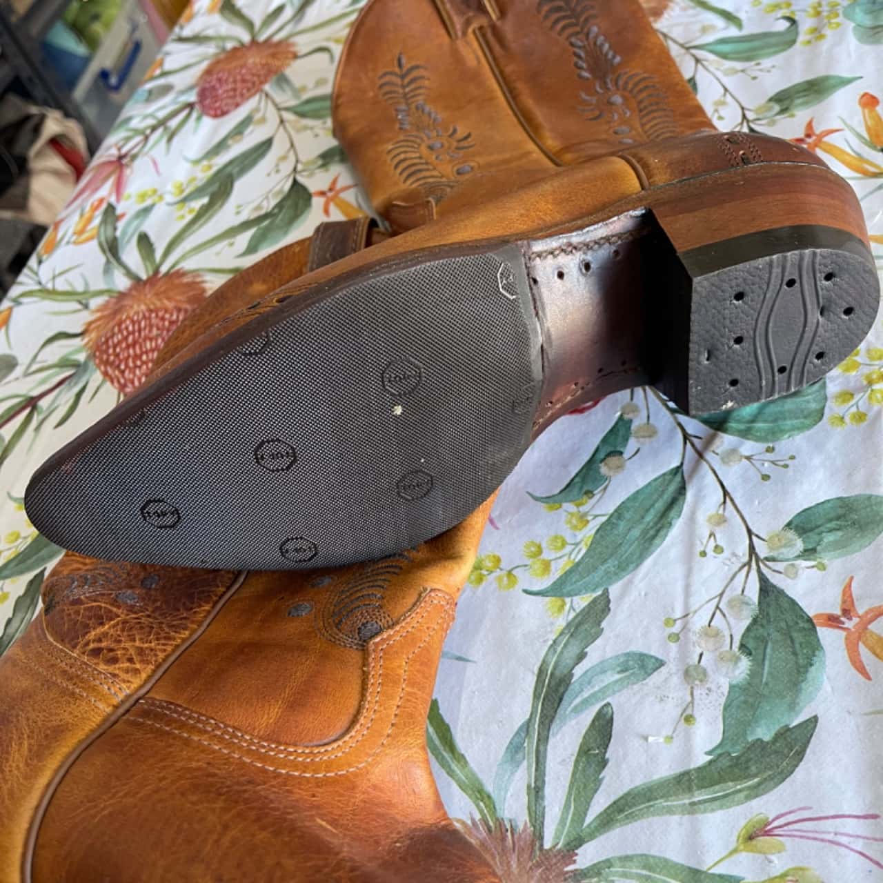 Boulet Womens Size 6 Brown leather cowboy boots, hand stitch, floral ...