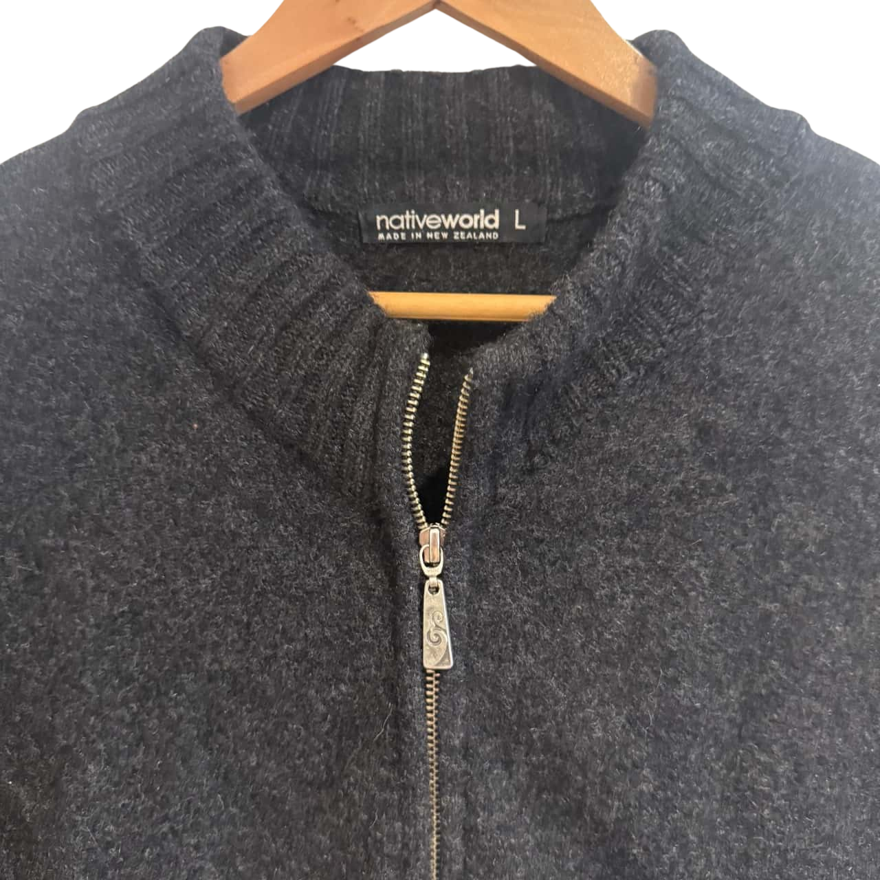 Native World Made in New Zealand. Wool and Possum Zip Up Jumper. Size L (s)