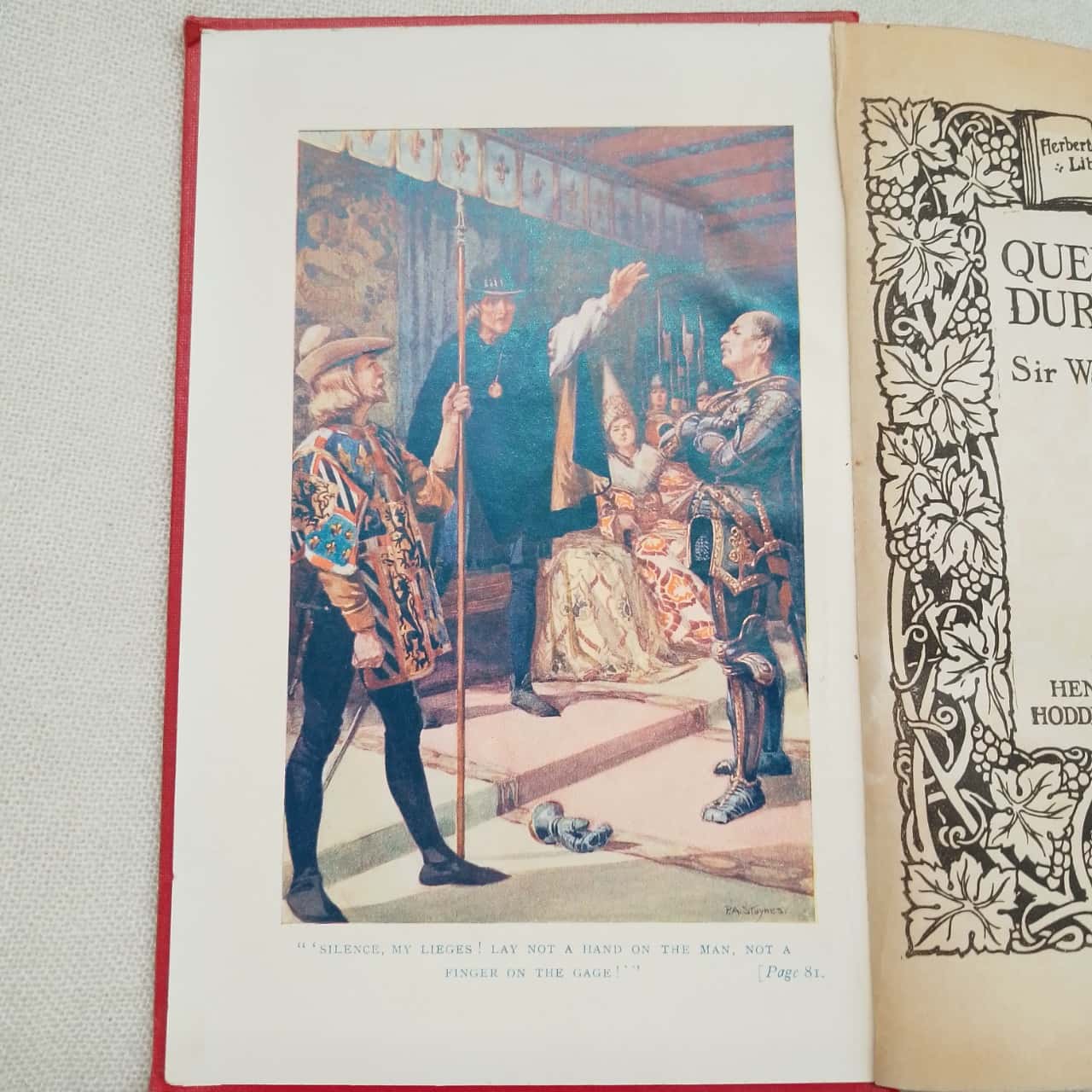 Quentin Durward by Sir Walter Scott, Vintage Hardcover Book