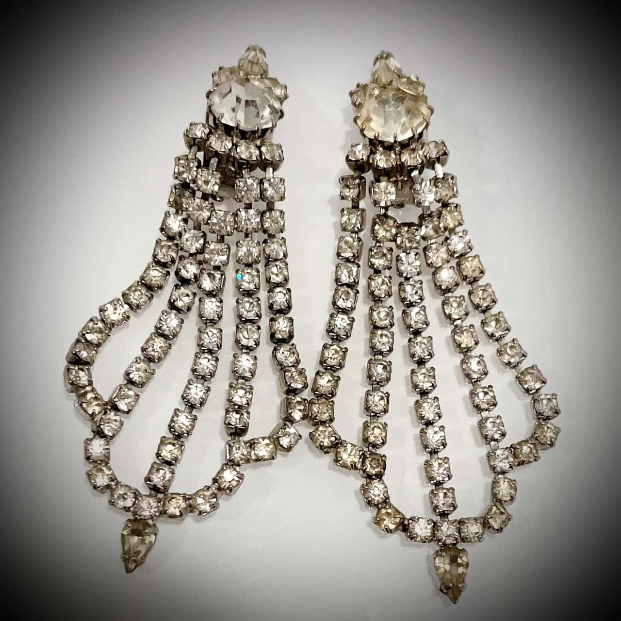 Vintage Gemstone Long Drop Clip on Earrings