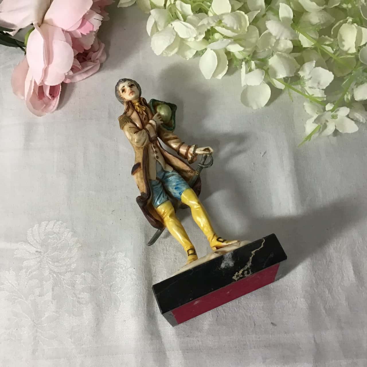 Vintage Genuine Carrara Marble Man with Sword Bowing Figurine