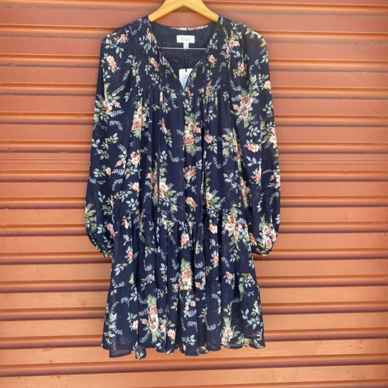 Stella Morgan Womens Ritzy Lady Long Sleeve Blue / Floral dress