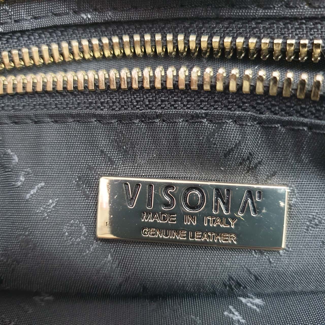 Visona Tote Hand Bag - Beige / Black -Genuine Leather - Made in Italy