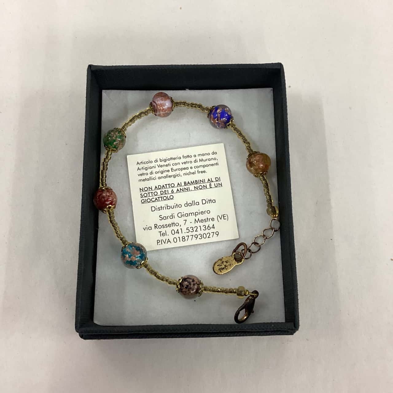 Womens Beaded Bracelet Multicoloured Murano Glass with Box