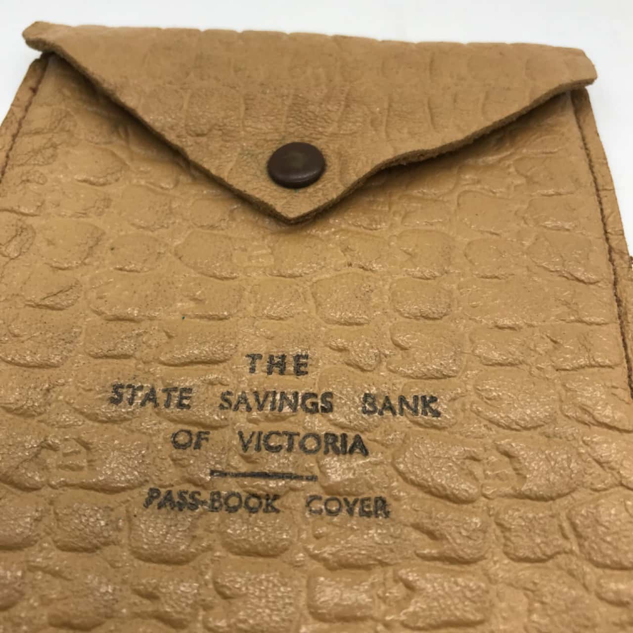 Leather Passbook Cover "the State Savings Bank of Victoria". Tan with ...