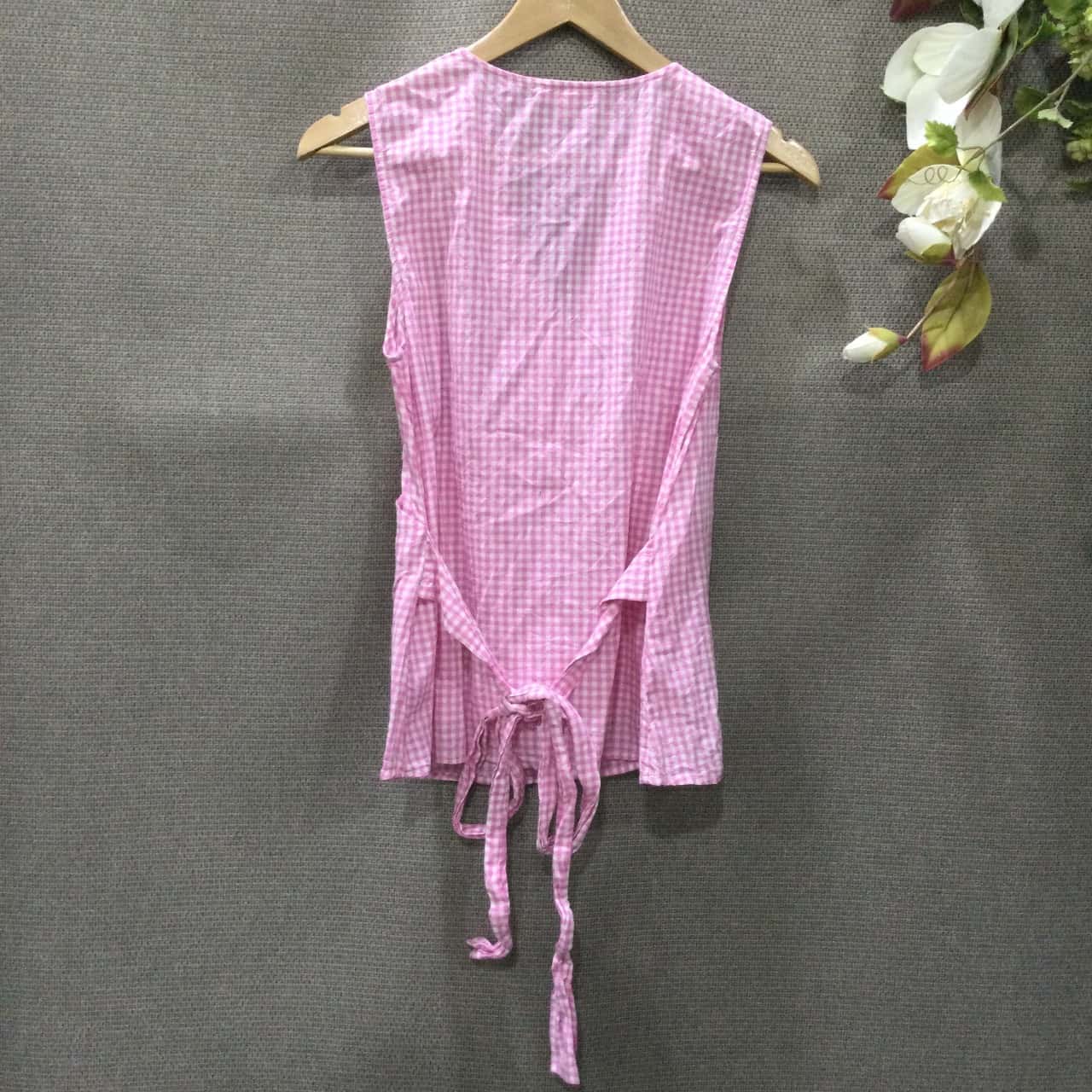 Beach Lunch Lounge Womens Wrap Style Top Size Xs Pink Check S