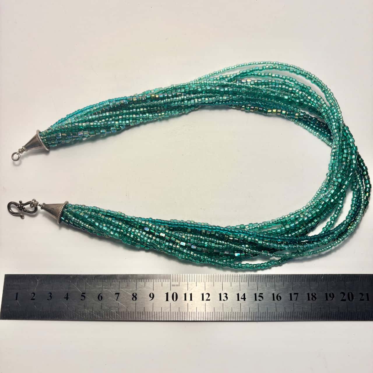 925 Sterling Siver Clasp Multi Strand Aqua Beaded Necklace