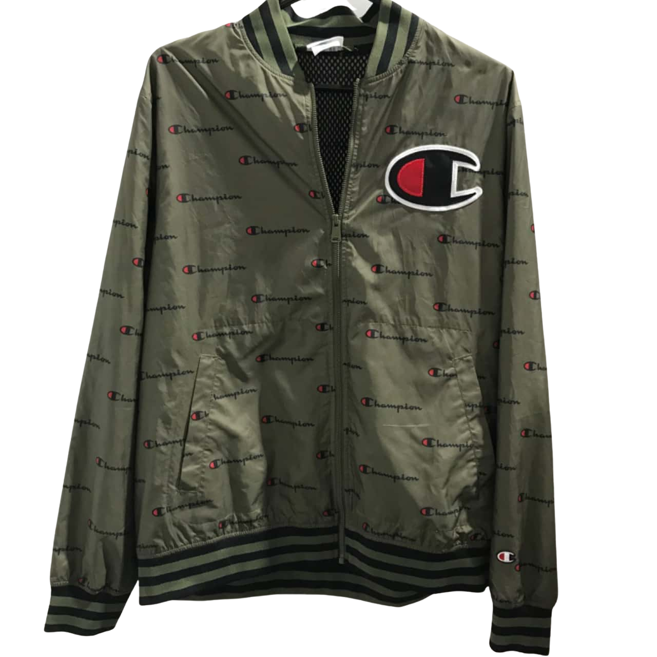 Champion. Unisex. Size XL, Bomber Jacket. Khaki with 'Champion' written ...