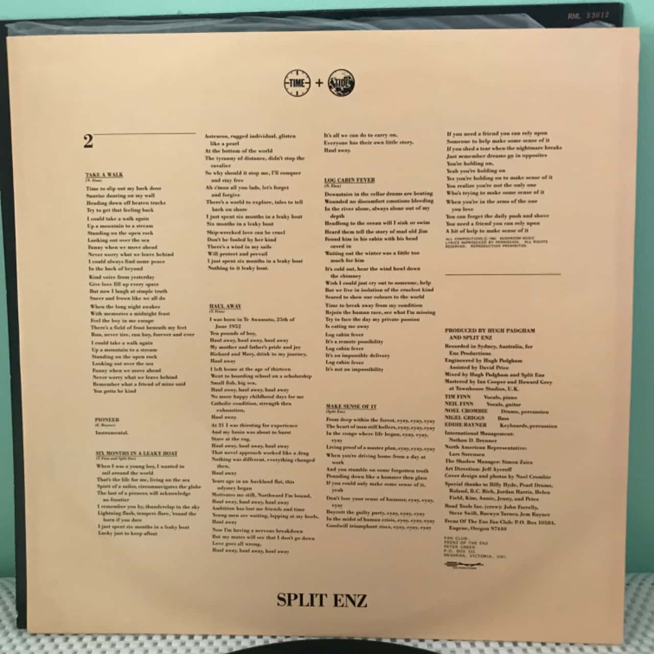 12” Vinyl Split Enz Time & Tide Aussie Pop / Rock 1980s