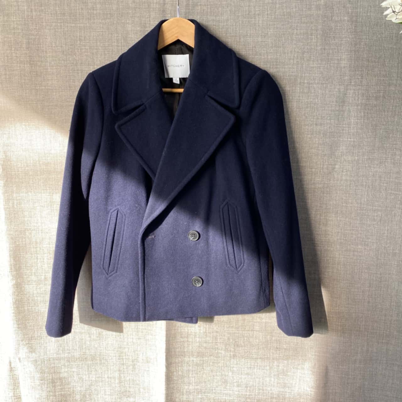 Witchery Womens Size 8 Blue Wool Blend Waist Jacket (s)