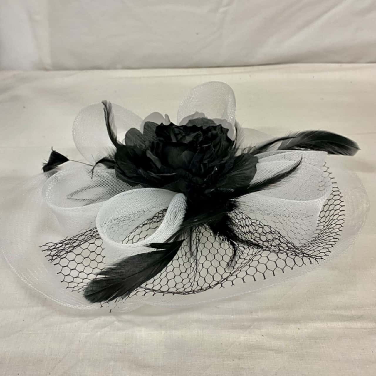 Black & White Fascinator with Feathers and Netting (s)