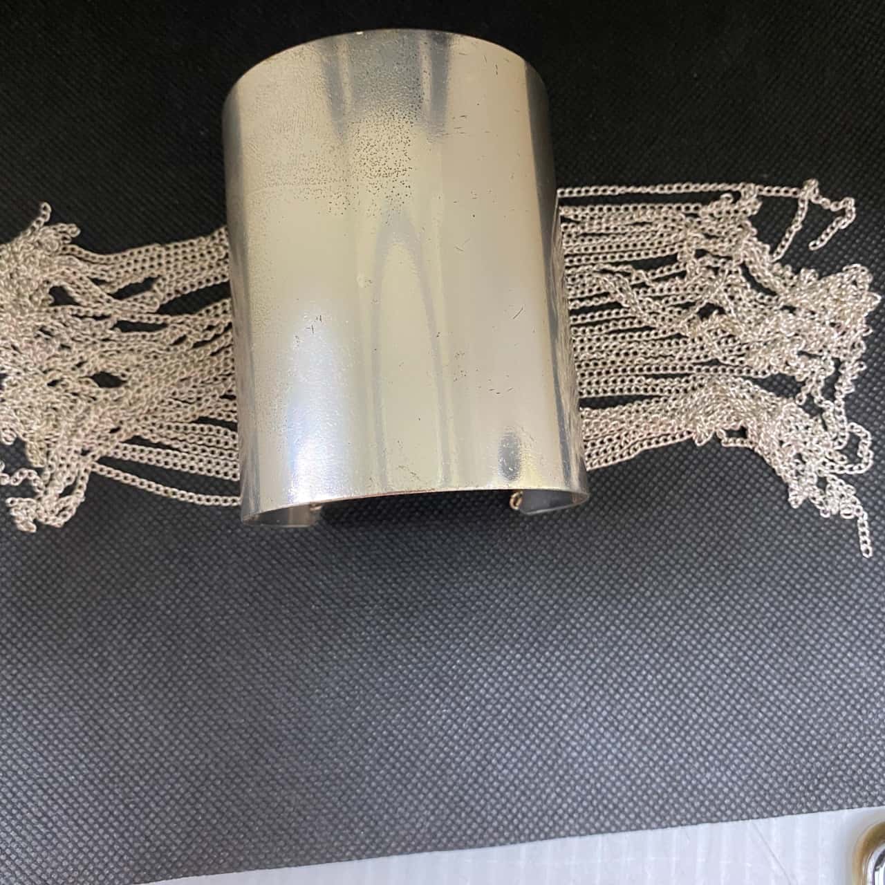 Womens Silver Coloured Cuff Bracelet with 100mm Silver Coloured Chains