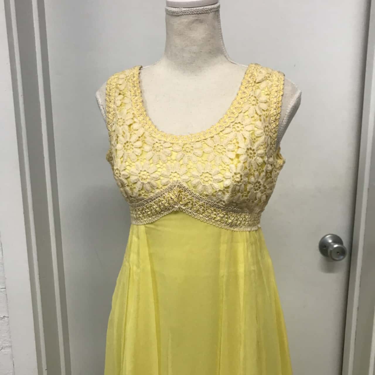 Vintage 60s Lemon Yellow Chiffon Dress Size 10(s)