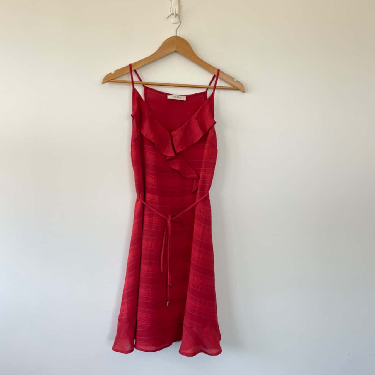 Oasis Red Ruffle Mini Dress Size 12 / L (s)
