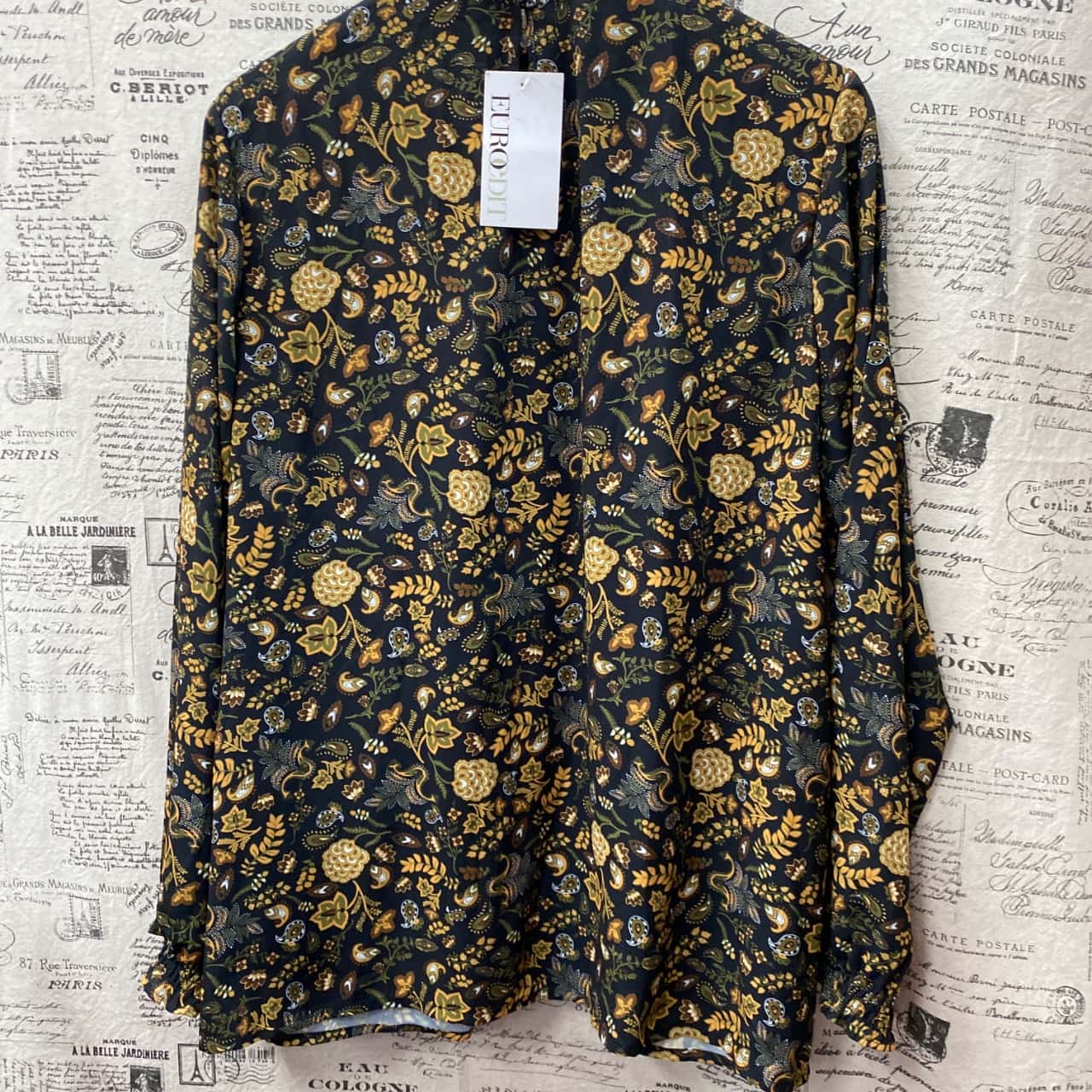 Euro edit Womens Size L Blouse Black / Floral / Green / Mustard