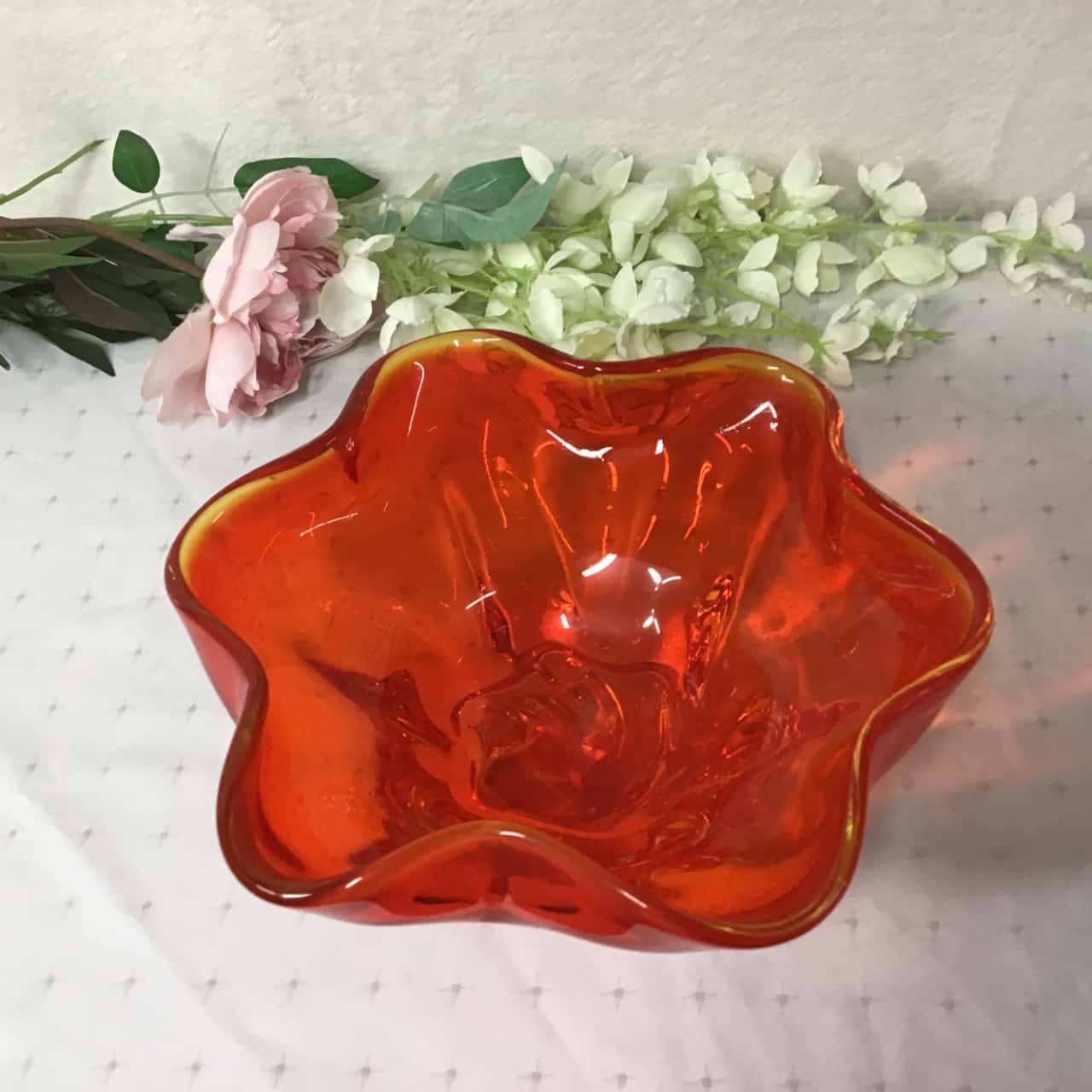 Large Orange Fluted Edge Glass Bowl(s)