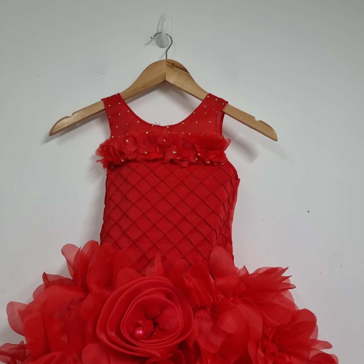 Shilpi Kids Sleeveless Ruffled Gown Size 28 Red/ Gold Dimonties Ruffles ...