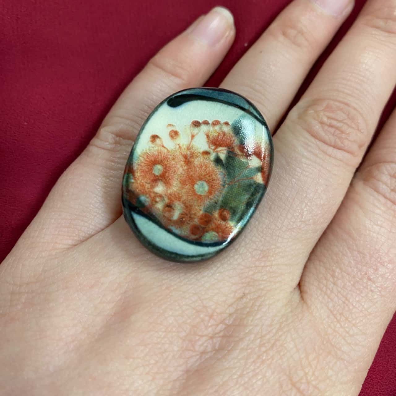 Womens Ceramic Gum Flower Adjustable Ring