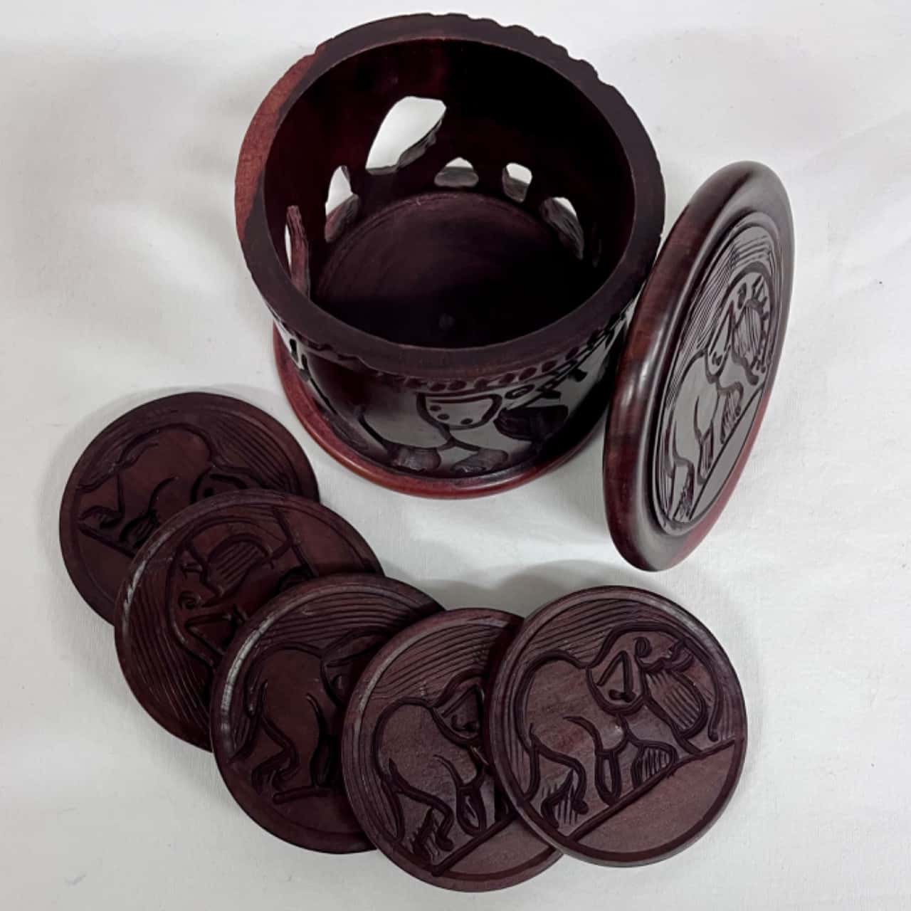 Wooden Elephant Container with Matching Coasters(s)