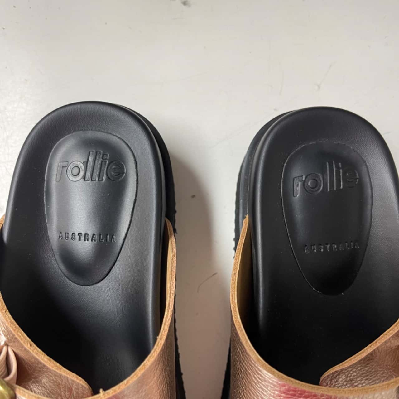 Rollie Womens Size 39 Rose Gold Platform Slides(s)