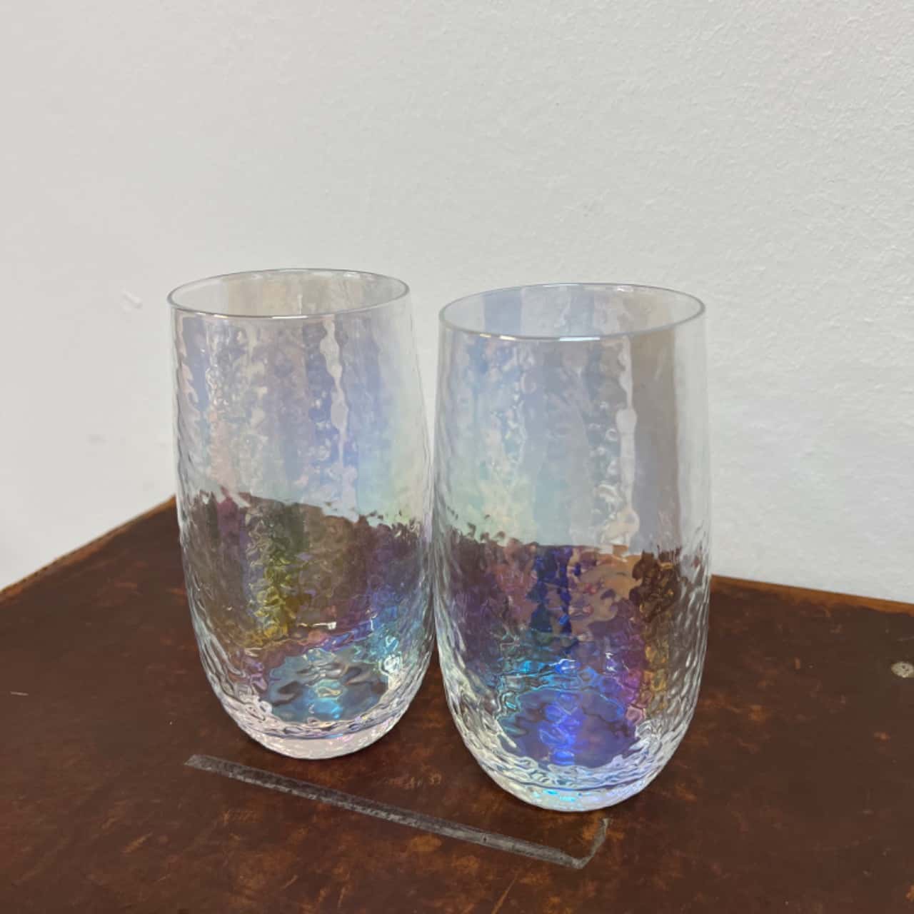 Pair of Beautiful iridescent tall glasses BNIB