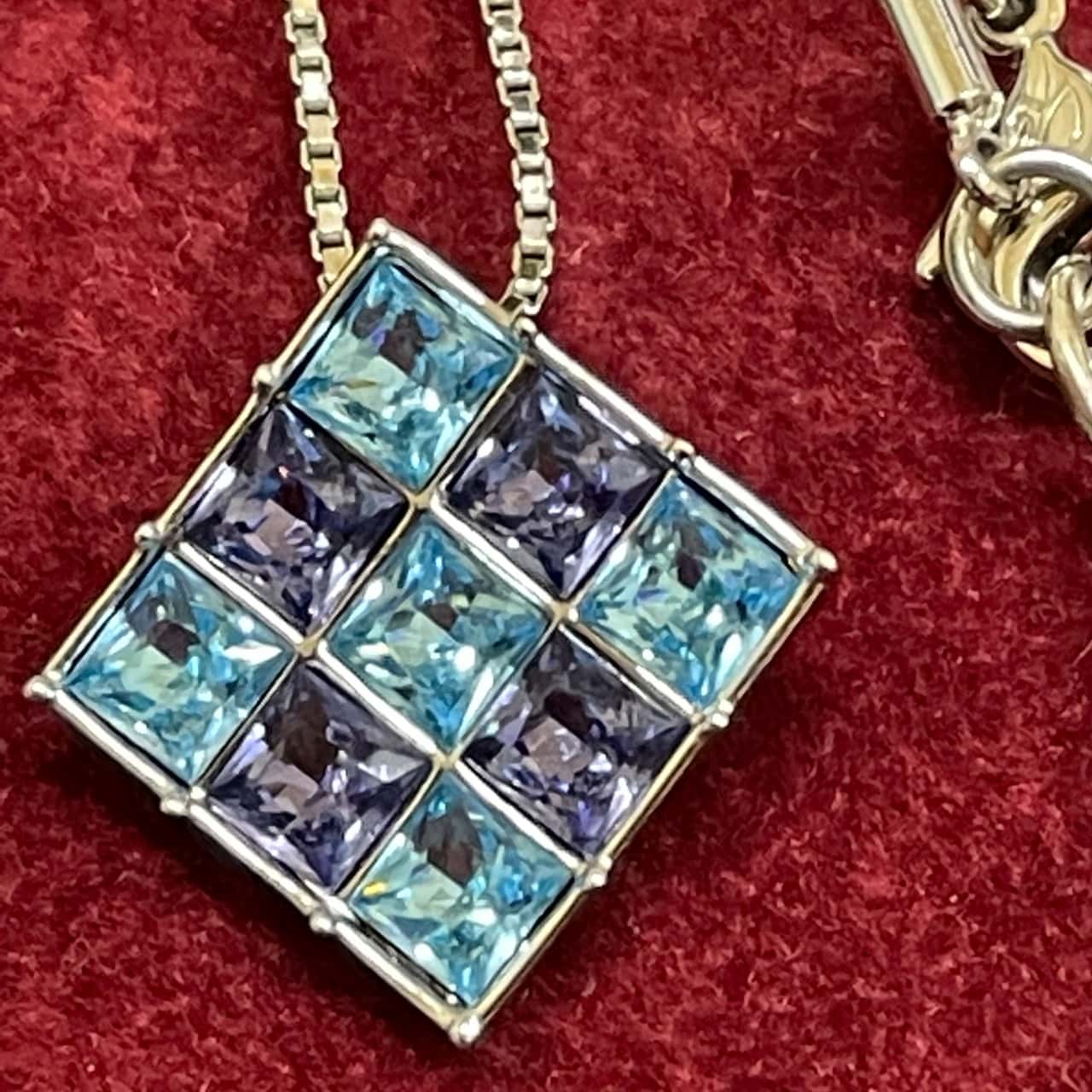 Swarovski Women's Necklace with Square Pendent with Blue and Purple ...