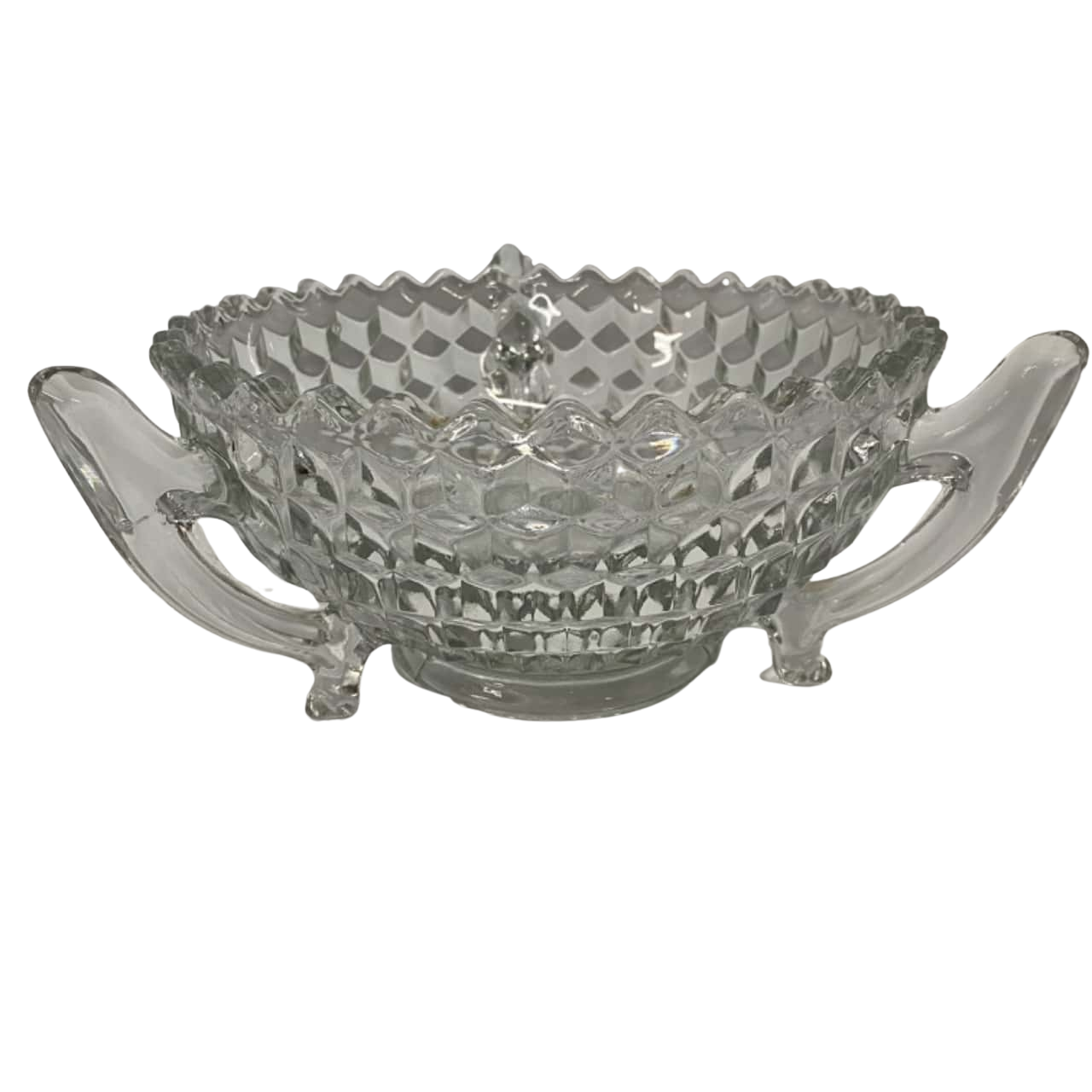 Vintage Diamond Pattern Glass Tripod Bowl