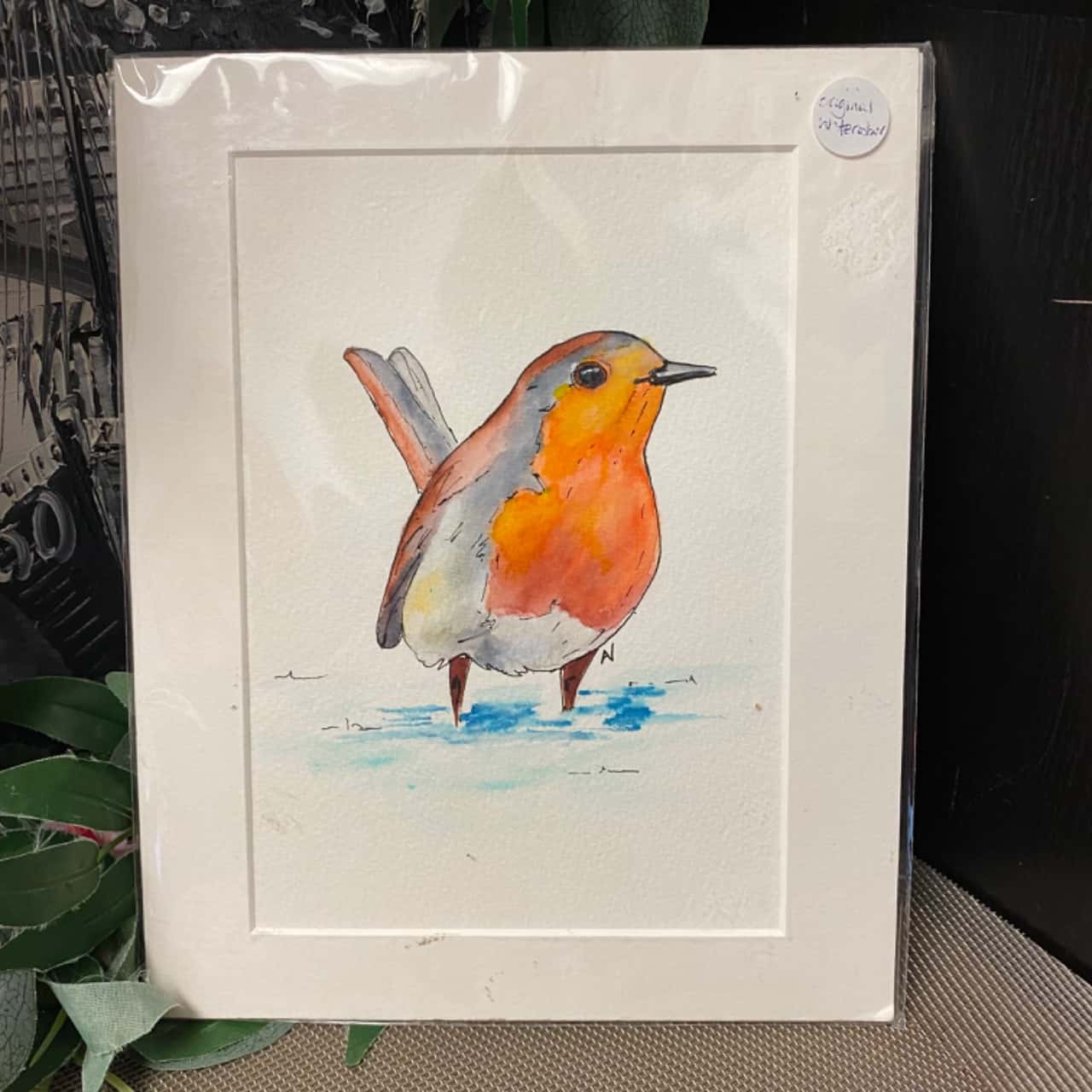 Watercolour Red robin bird 8x10 print