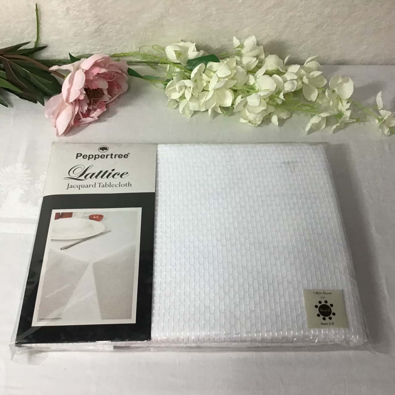 Peppertree White Lattice Jacquard 1.8m Round Tablecloth (new)(s) - New ...