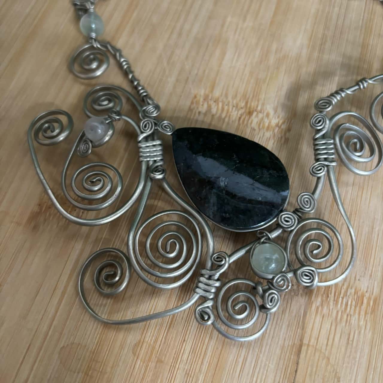 Aztec Style Swirl Statement Necklace With Black Detail