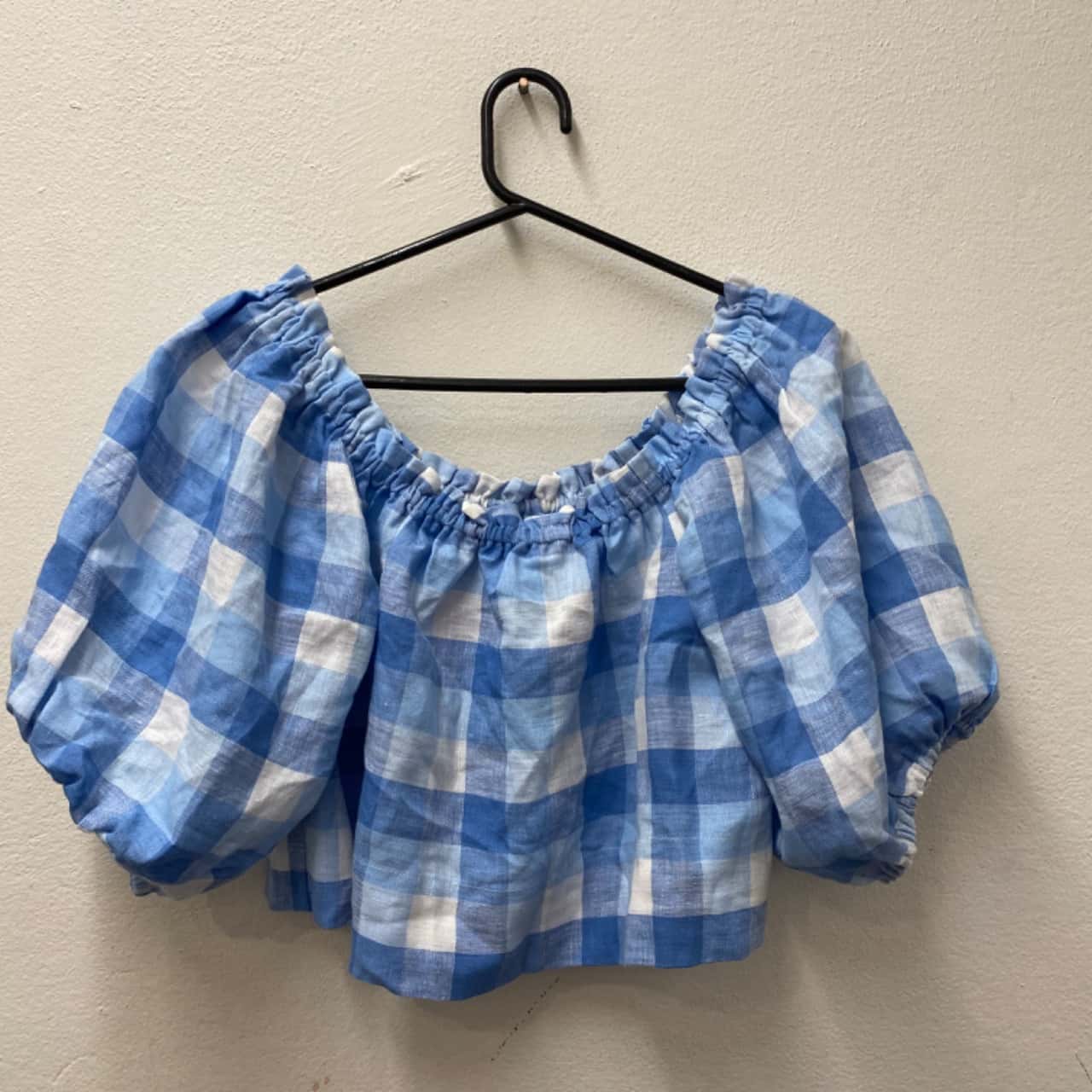 Seed Womens Size 6 Cropped Blue / Checked Top