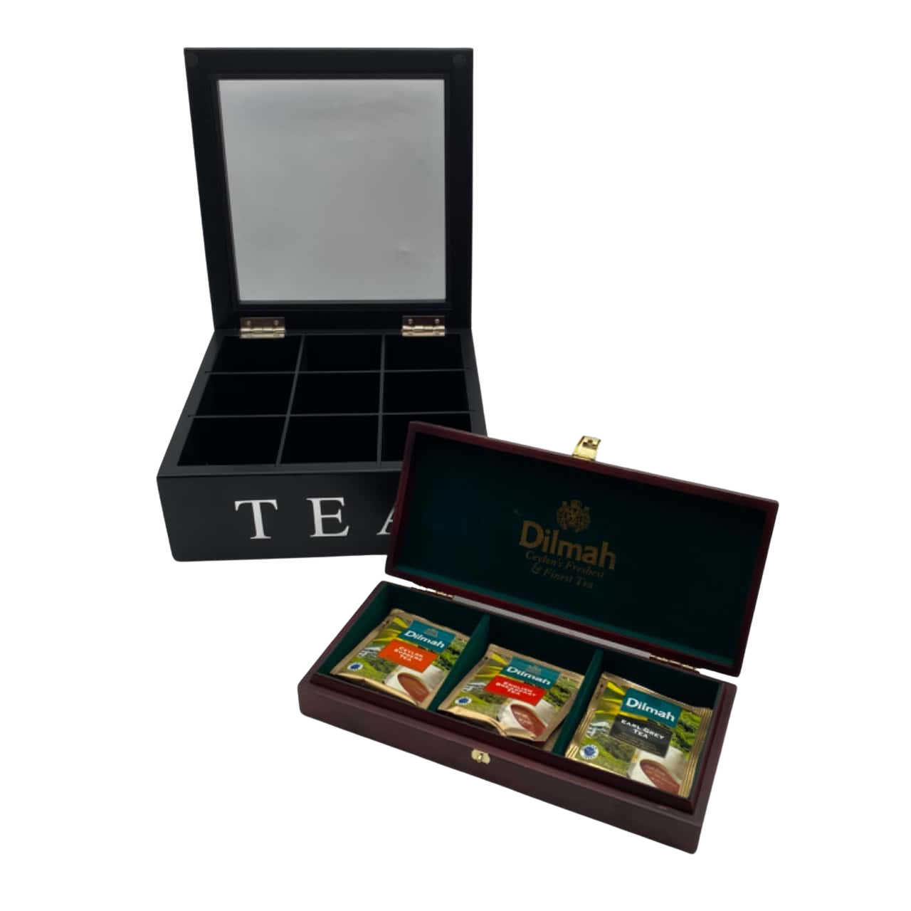 Black 9 Compartment Tea Bag Caddy & Dilmah Box