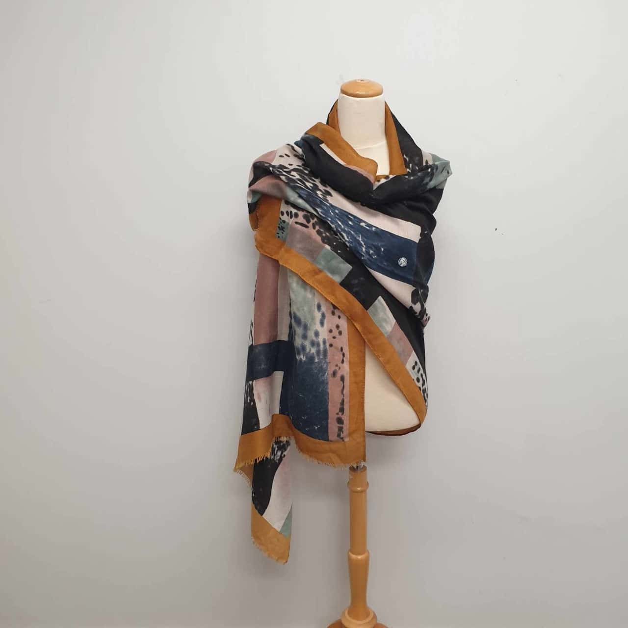 Super Classy Cashmere Mix /Mustard Coloured Edge & Fringe Detail with ...
