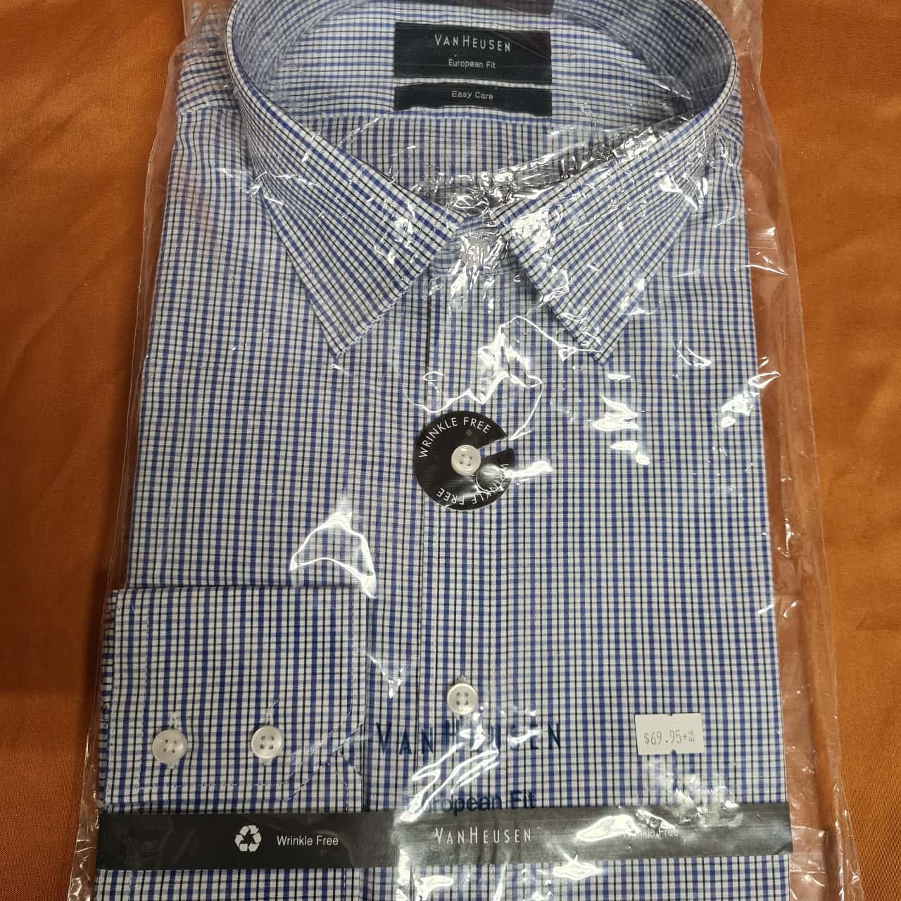 Van Heusen Mens Size 43 Long Sleeve Blue / Checked / White (s)