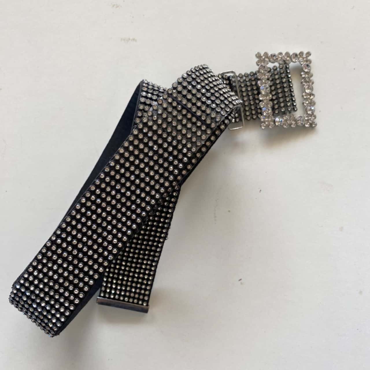 Black Silver Embellished Sequin Belt One Size