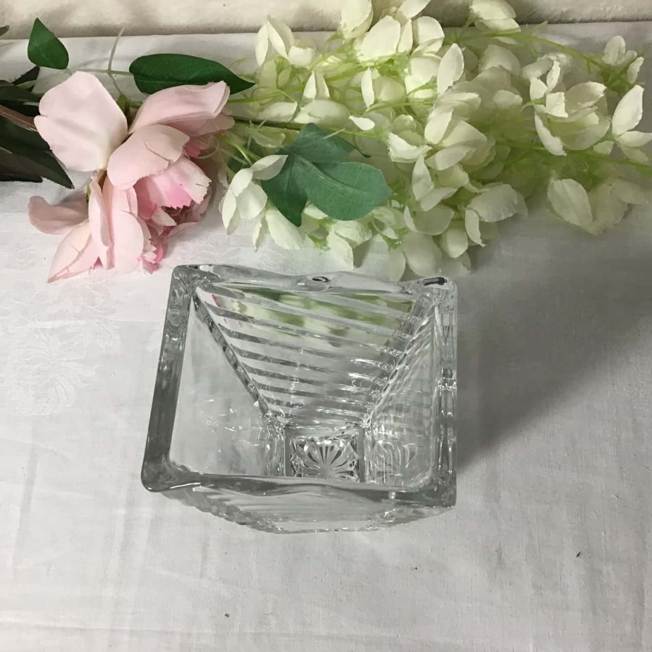 Tall Diagonal Line Pattern Rectangular Glass Vase