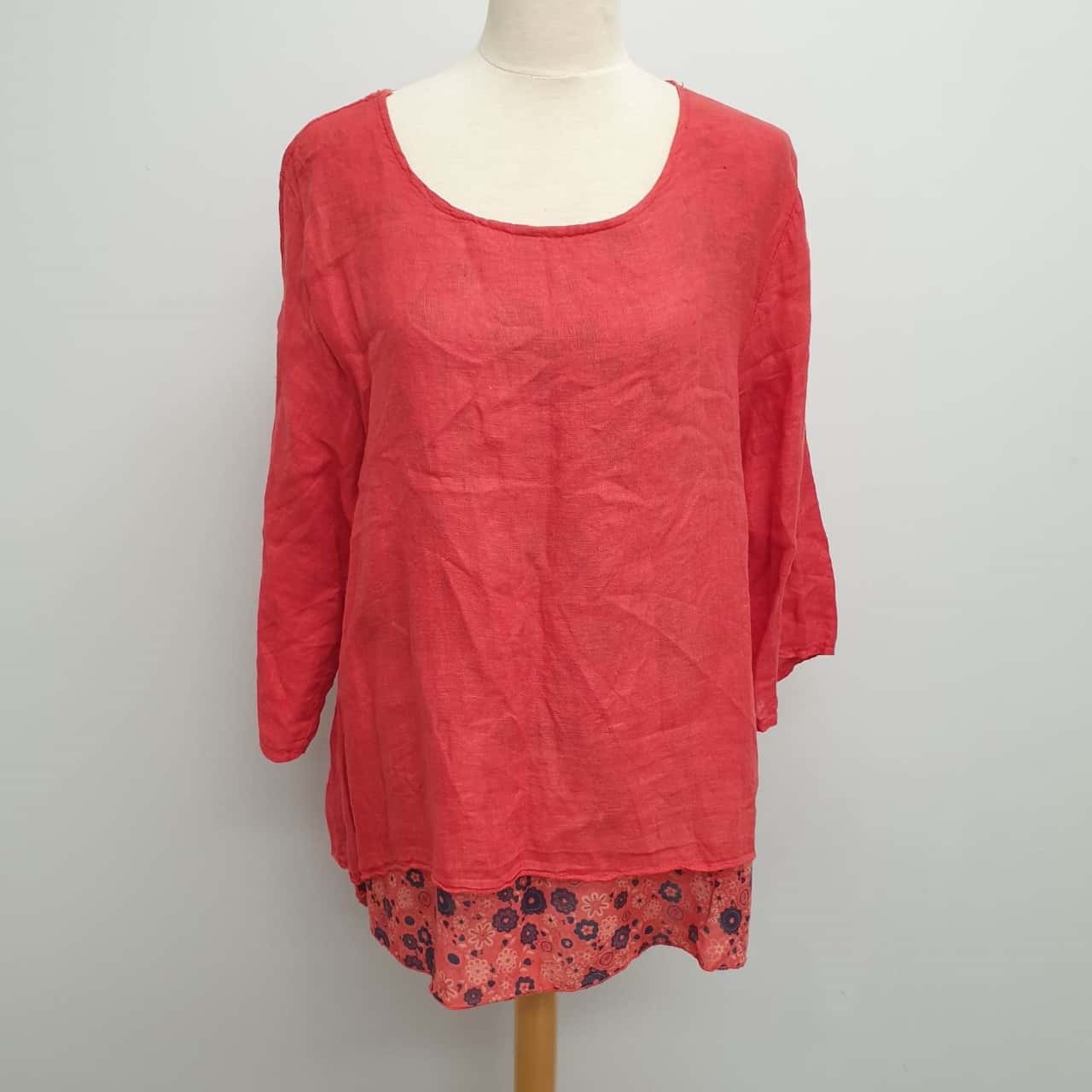 Made In Italy Classy & Elegant Red Linen Top With Floral Under Shirt ...