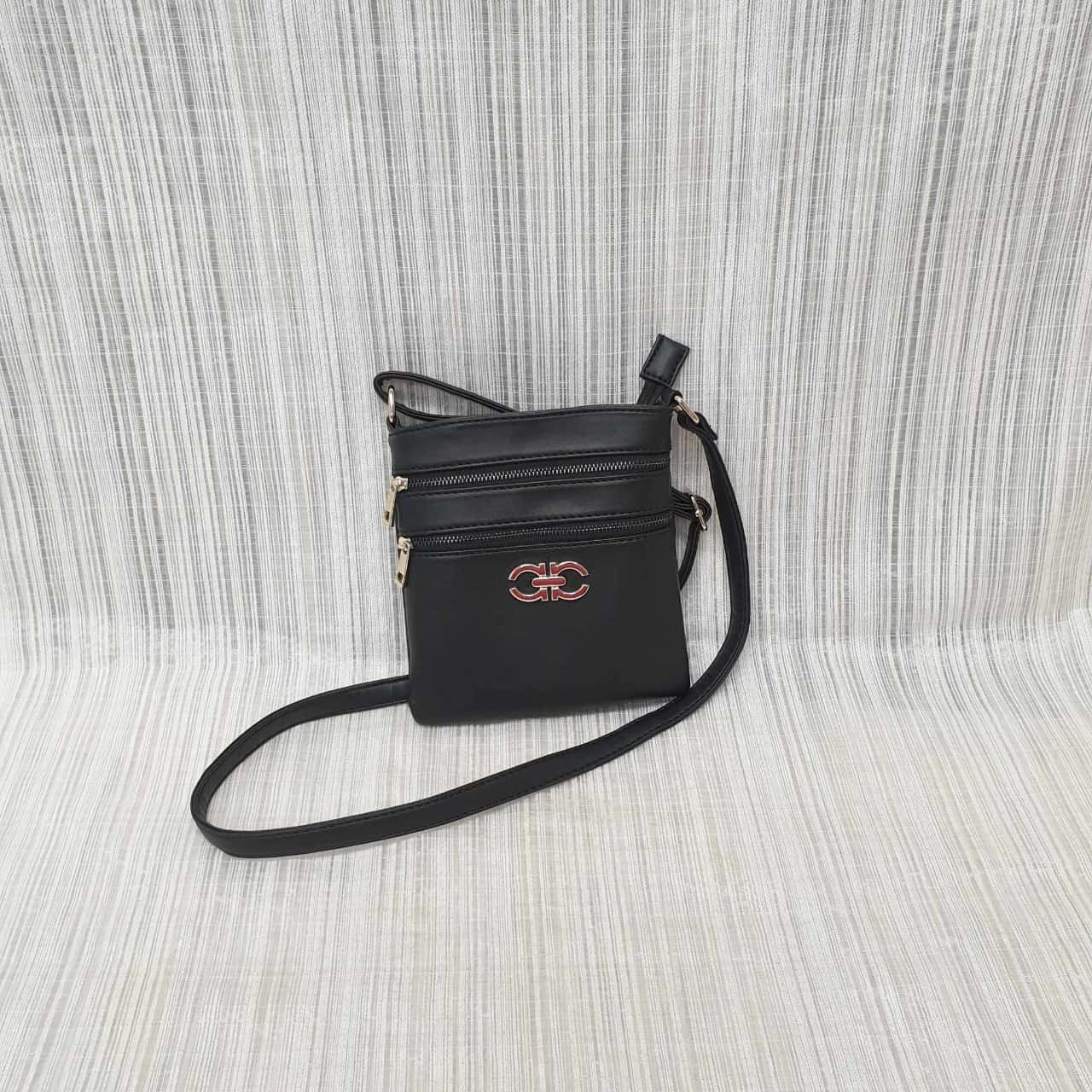 Gorgeous Black /Double Zip & Gold Tone Front Emblem Detail /Mini ...