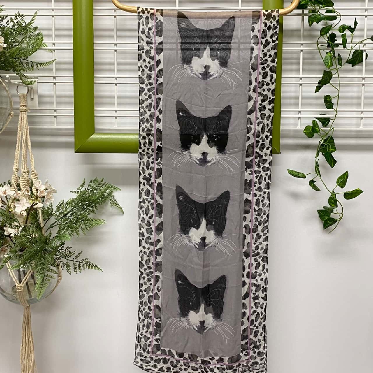 Timney Womens Sheer Cat Print Silk Scarf