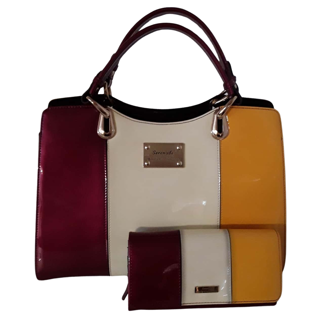 Serenade Womens Handbag & Matching Purse, Patent Leather, Cream ...