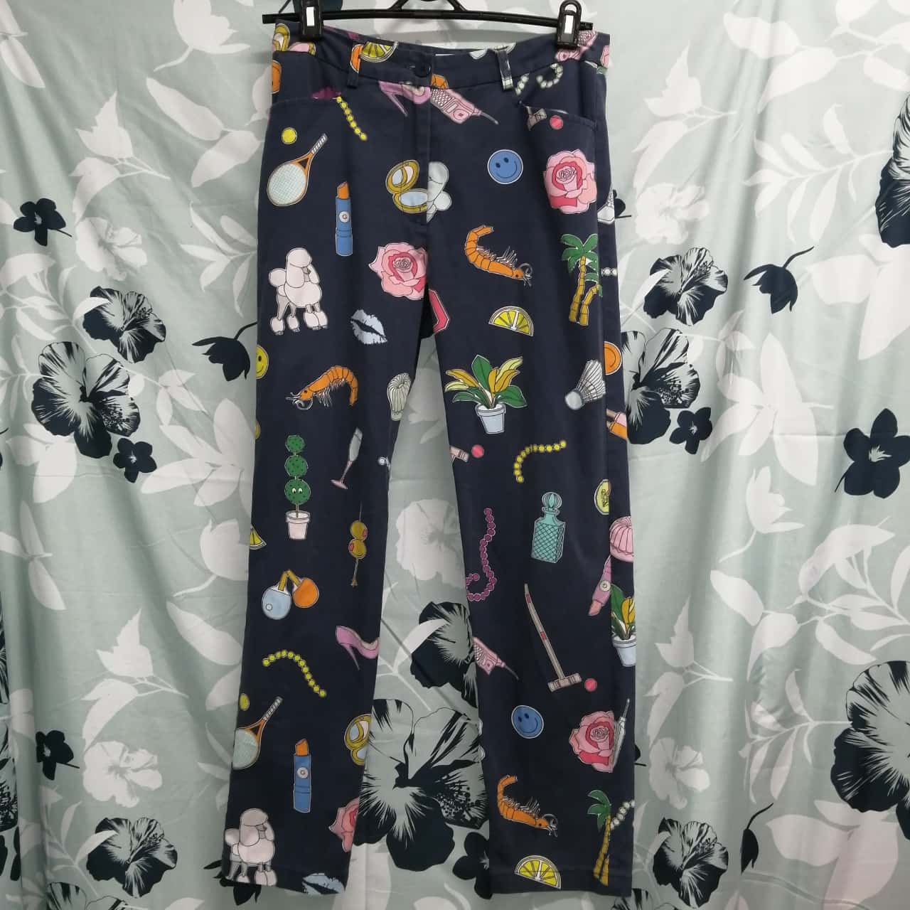 Gorman Womens Size 10 Straight Leg Navy Blue Pant with Funky Pictures(s)