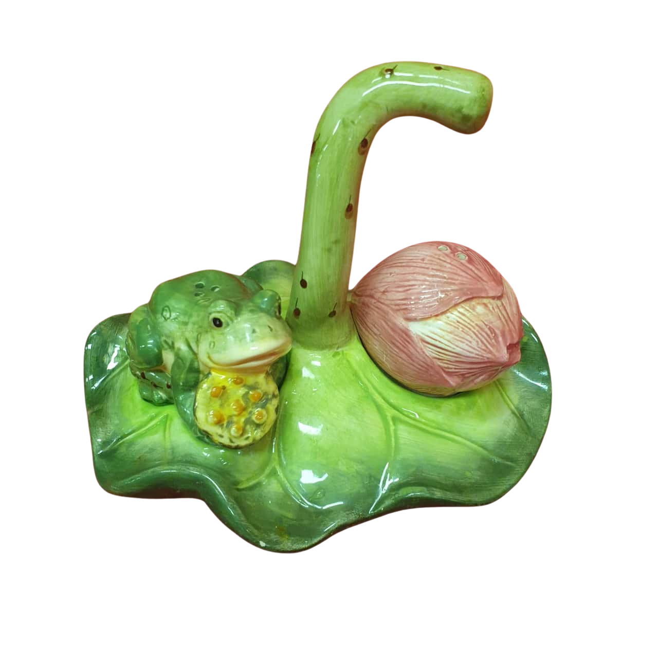 Frog and Vegetable Salt and Pepper shakers on Stand (s)