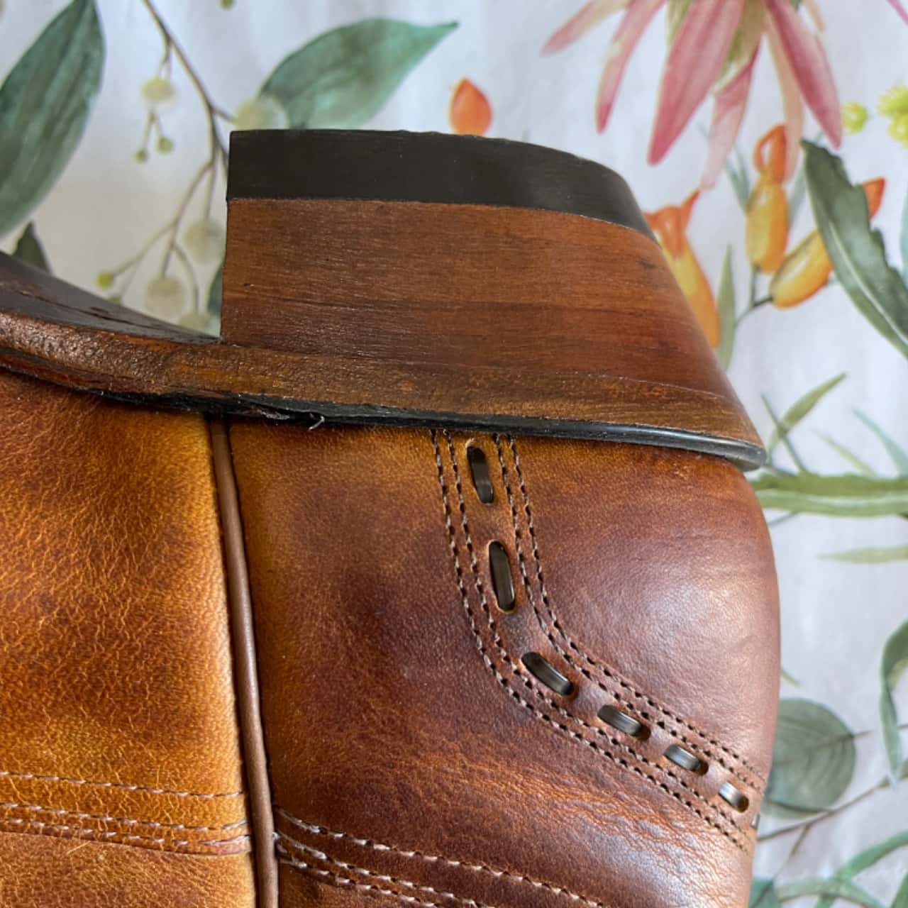 Boulet Womens Size 6 Brown leather cowboy boots, hand stitch, floral ...