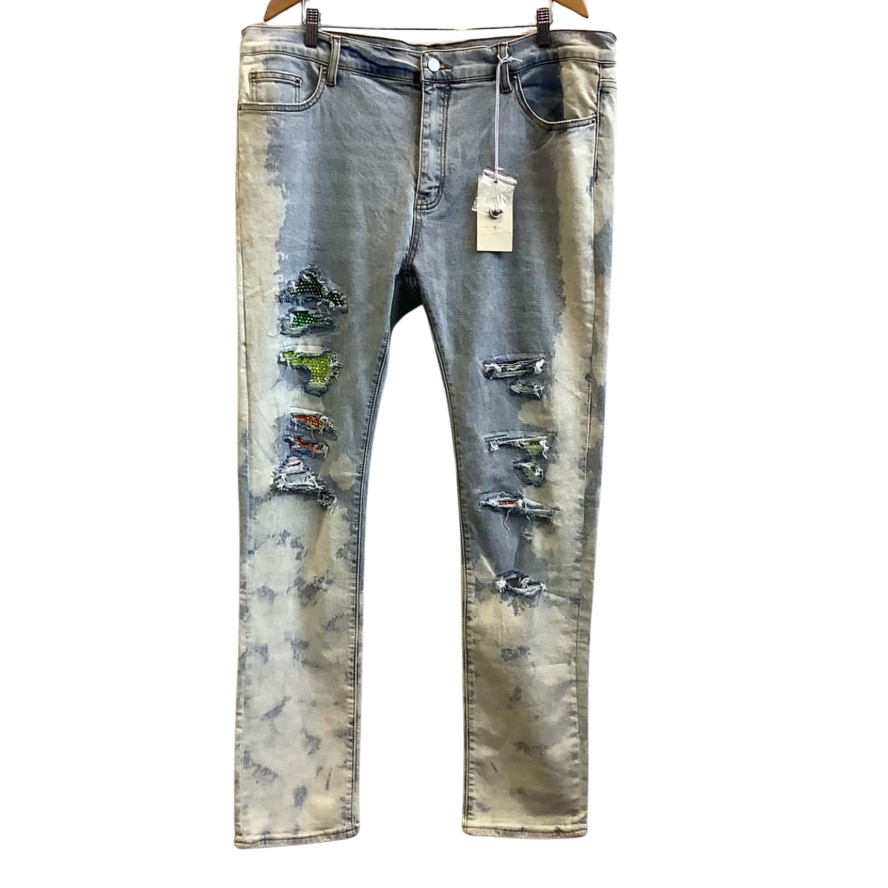 Brand New MNML Mens Label Size 40 Rhinestone Denim Blue