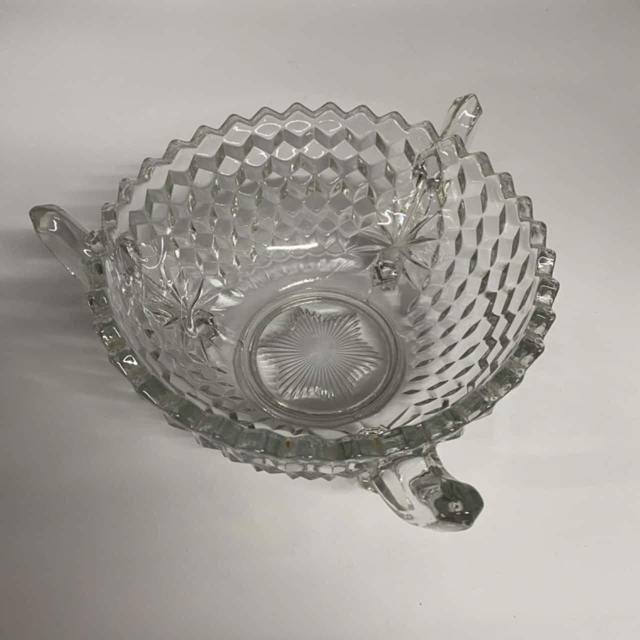 Vintage Diamond Pattern Glass Tripod Bowl