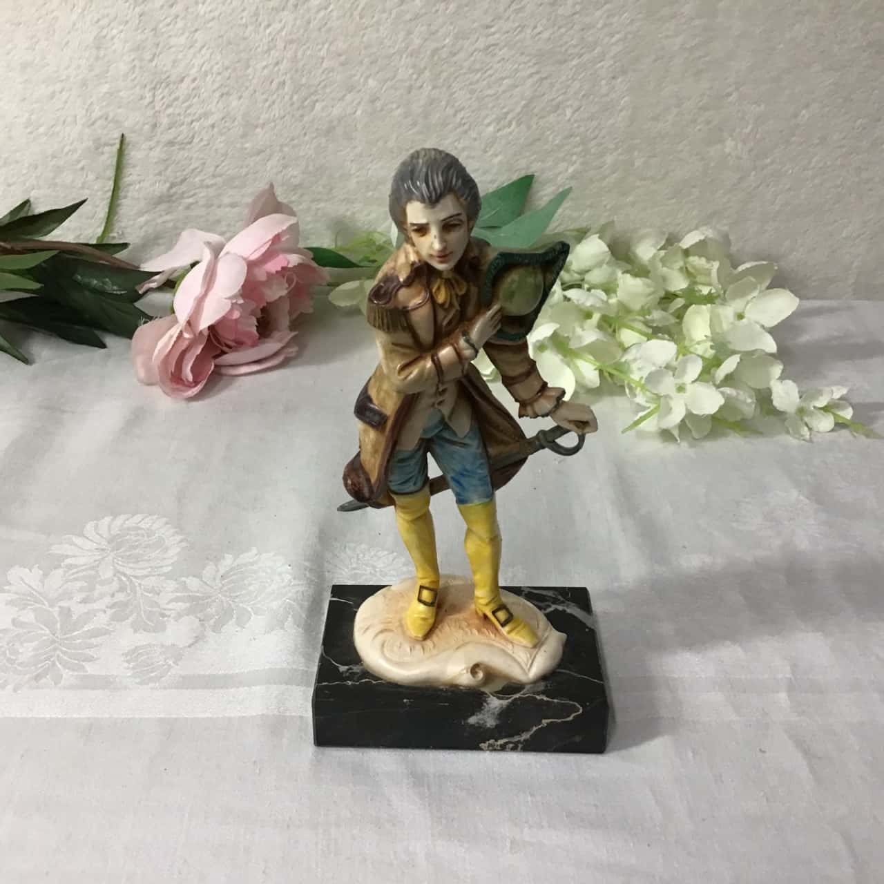 Vintage Genuine Carrara Marble Man with Sword Bowing Figurine