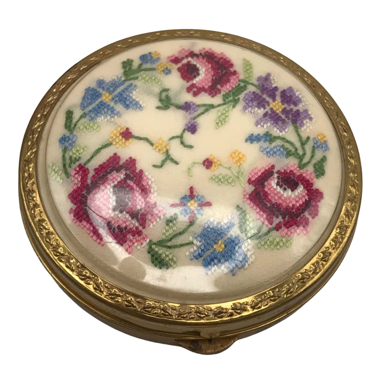 Mascot Powder Compact Petit Pointe Embroidered 1950s Vanity Cosmetic ...